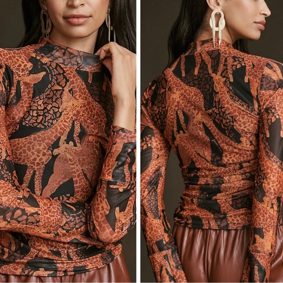 FARM Rio | Tops | Farm Rio Giraffe Print Tulle Turtleneck Blouse | Poshmark